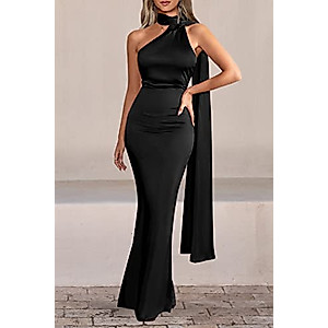 PRETTYGARDEN Women's Maxi Satin Dress Sleeveless Halter Neck Backless Long Formal Evening Cocktail Dresses (Black,Small)
