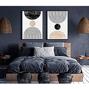Mid Century Modern Wall Art Prints Set of 2, Neutral Abstract Geometric Wall Art Boho Wall Art Canvas Mid Century Eoind Art Wall Decor Mid Century Picture Artwork for Home Room 16x24 Inch, UNFRAMED