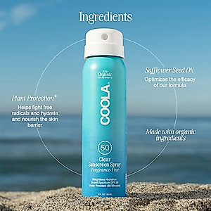 COOLA Organic Sunscreen SPF 50 Sunblock Spray, Dermatologist Tested Skin Care for Daily Protection, Vegan and Gluten Free, Fragrance Free, 2 Fl Oz