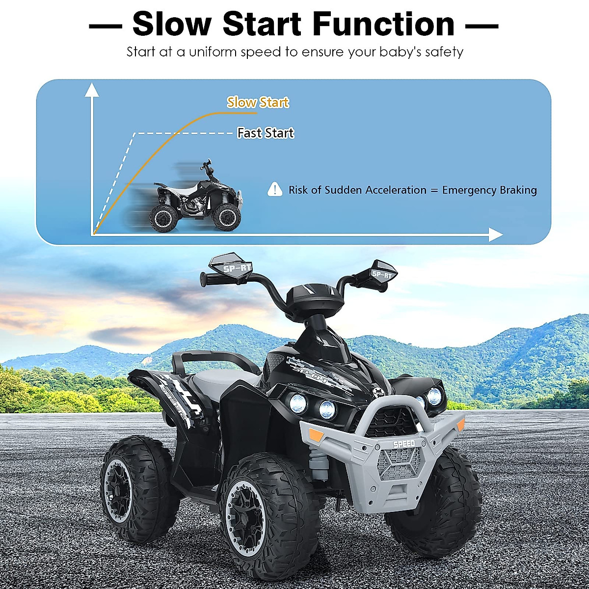 INFANS Kids Ride on ATV, 12V 4 Wheeler Quad Toy Vehicle with Music, Horn, High Low Speeds, LED Lights, Electric Ride On Toy, Battery Powered Wheels Car for Kids Over 3 Years Old (Black)