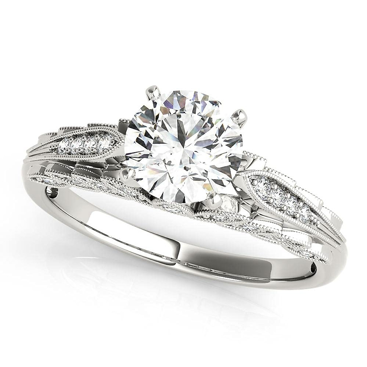 Blocaci Engagement Ring 1.5 CT Round Cut Graduated Floral Moissanite Engagement Rings for Women 14k White Gold Size 5