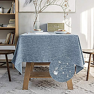 JSFLY Waterproof Cotton Linen Tablecloths Rectangle Dining Table Cloth, Wipe Clean Indoor & Outdoor Table Cover for Buffet Party and Banquets, Wrinkle Resistant（54"x70"） Dirty Blue