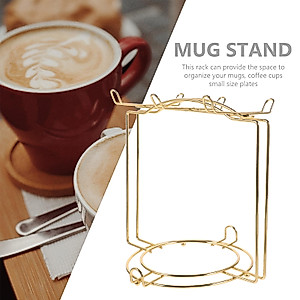 Cabilock Coffee Cup Holder with 6 Hooks, Stainless Steel Cup Holder Stand, Coffee Counter Bar Accessory (Golden)