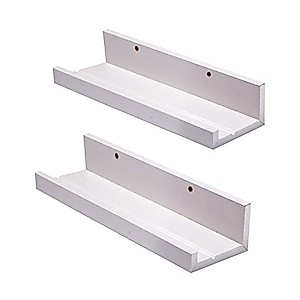 Muzilife 12 Inch White Floating Shelves - Set of 2 Rustic Wood Floating Shelves - Wall Mounted Small Picture Ledge for Bathroom, Bedroom, Living Room
