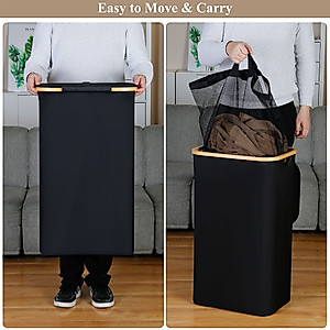 iEGrow Laundry Hamper with Lid, 110L Large Laundry Hamper with Handle and Lid, Collapsible Clothes Basket Organizer with Removable Inner Bag for Clothes Toys Towels - Black