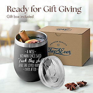 shop4ever A Wise Woman Once Said F This And She Lived Happily Ever After Engraved Insulated Stainless Steel Wine Tumbler with Lid 12 oz. Funny Divorce Retirement Feminist Gift (Black)