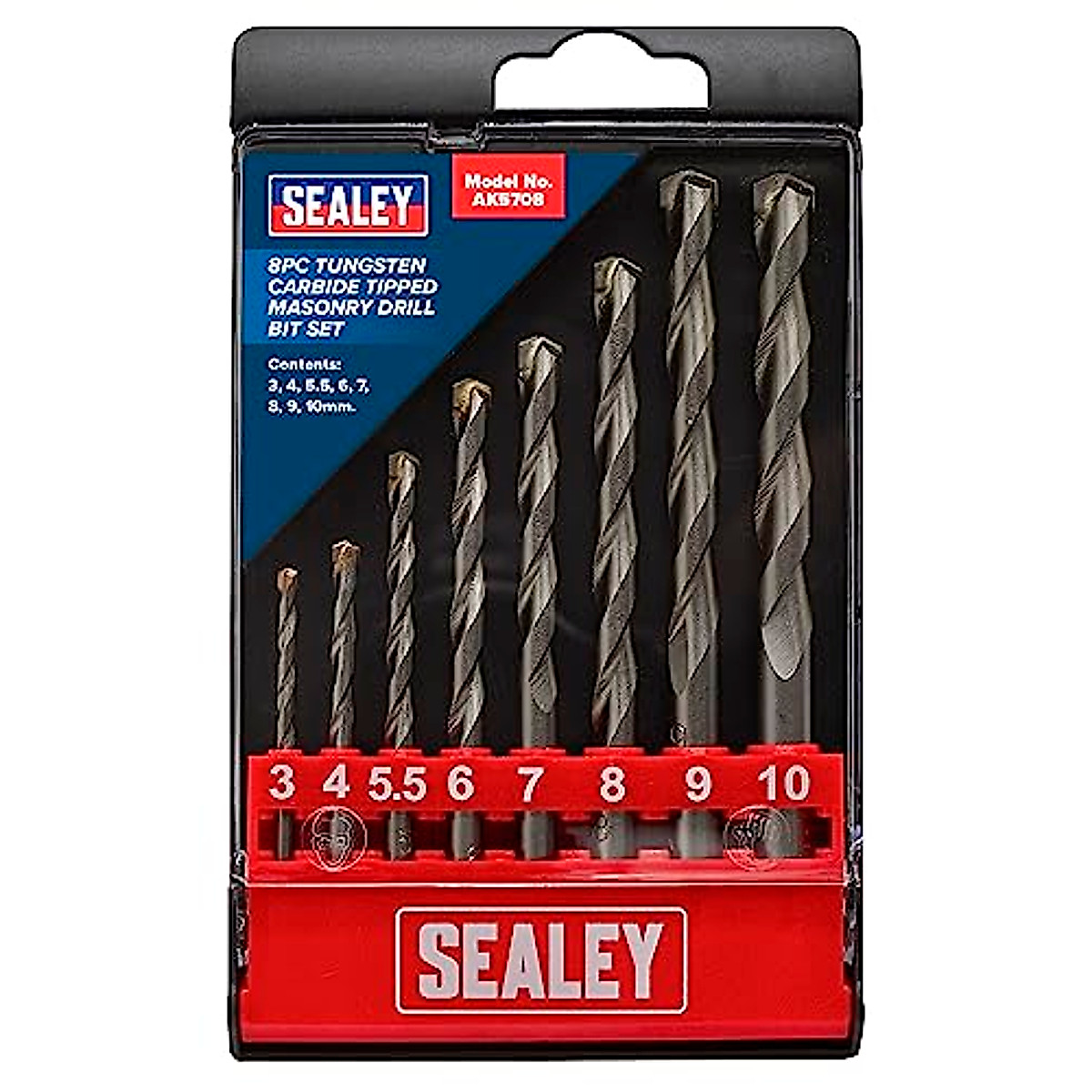 Sealey AK5708 Tungsten Carbide Tipped Masonry Drill Bit Set 8pc, Black