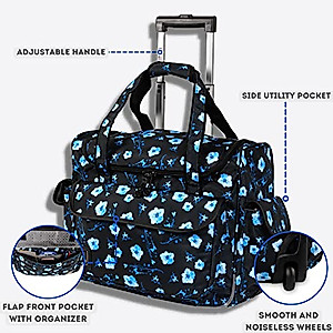 J World New York Donna Rolling Tote Bag on Wheels for Women. Roller Laptop Briefcase Work Weekender, Night Bloom