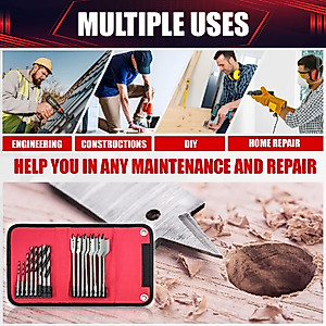 wesleydrill Wood Drill Bit Set,16 Pcs Impact Drill Bit Set,8 Pcs Hex shank Brad Point Drill bit 1/8"-3/8" and 8 Pcs Spade Drill bit 1/2"-1-1/8" Fit for Wood,Plastic