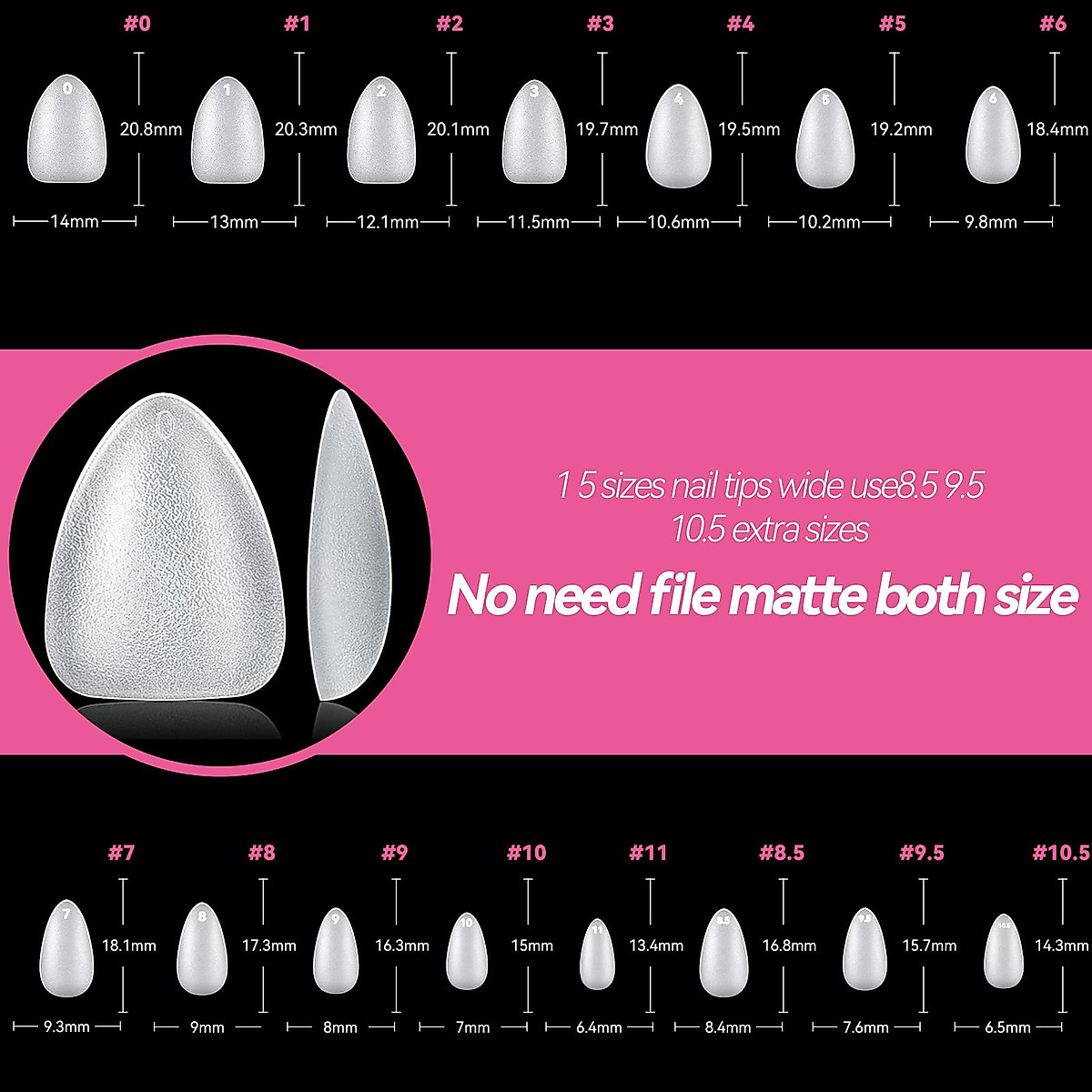 UNA GELLA Short Almond Gel Nail Tips - 360Pcs 15 Sizes Full Matte Pre-Buff Natural Look & Perfect Fit Full Cover Clear Acrylic False Gelly Nail Tips Long-Lasting Easy to Apply & Remove Ideal for DIY