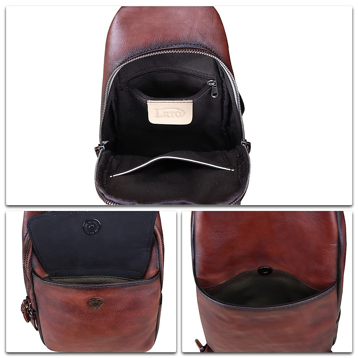 Genuine Leather Sling Bag Hiking Sling Backpacks Fanny Pack Vintage Handmade Crossbody Chest Daypack Shoulder Bag (Coffee)