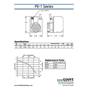 Little Giant PE-1H 115-Volt, 1/125 HP, 170 GPH Epoxy Encapsulated Small Submersible Direct Drive Pump with Hooded Volute, 6 Ft. Cord, Black, 518203