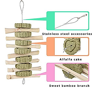Natural Rabbit Hamster Chewing Toys Alfalfa Balls Sweet Bamboo Toys ,Hanging Treat Teeth Care Molar Toys for Small Pets Toys for Chinchilla Guinea Pigs(4 Pack)