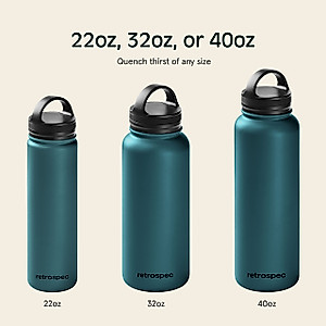 Retrospec Alder Insulated Water Bottle with Straw Lid & Handle Cap - Stainless Steel Wide Mouth Double-Wall Vacuum Insulated Thermos - BPA Free Leakproof Canteen - Superior Blue, 22oz