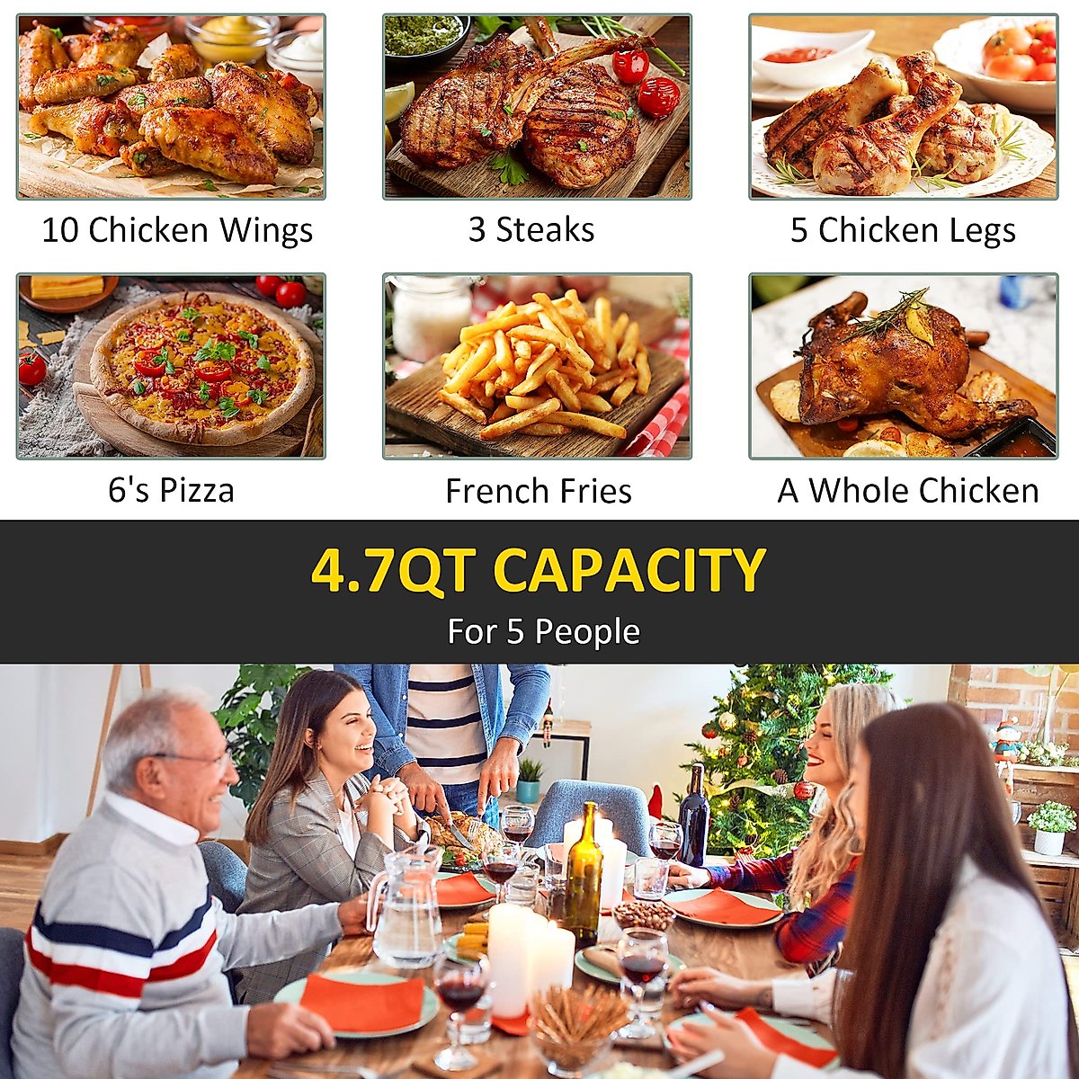 HOMCOM Air Fryer 4.7Qt, 4-in-1 Hot Oven with Air Fry, Roast, Broil, Crisp, Bake Function, Digital Touchscreen, 60-Min Timer, 8 Preset and Nonstick Basket, BPA Free