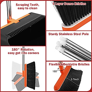 Yungyan Broom and Dustpan Set, 4 Pack, 52" Long Handle Adjustable Broom with Dustpan Combo Set for Home Office Kitchen Garage Floor Cleaning