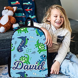 Glimmerday Custom Name Cartoon Dino Pink Green Backpack Personalized Daycare Bookbag Kindergarten Daypack for Girls Boys (Style 2)