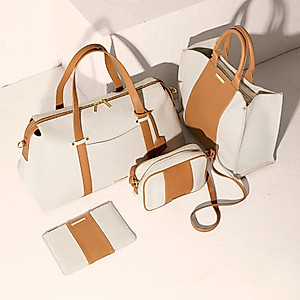 KATIE LOXTON Amalfi Womens Medium Canvas and Vegan Leather Adjustable Strap Crossbody Handbag Purse Cream and Brown