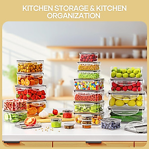 HOMETALL 50-Piece Food Storage Containers with Lids (25 Containers & 25 Lids), Airtight Reusable Meal Prep Containers for Lunch, Plastic Kitchen Storage Containers with Labels & Marker Pen