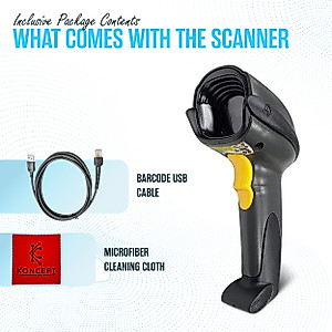 DS6707 Zebra Symbol Barcode Scanner Bundle - Omnidirectional, 1D/2D, Corded, Handheld, Standard Range - 1 Year Warranty - with New USB Cable & Microfiber Cleaning Cloth (Renewed)
