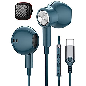 USB C Headphone for Samsung S23 Ultra 5G Z Flip 5 Fold 4,Type C Earphone Magnetic Earbuds Digital DAC Wired Earphone Microphone for Android Galaxy S22 S21 FE A54 A53 Google Pixel 7 Pro 7A 6A Lake Blue
