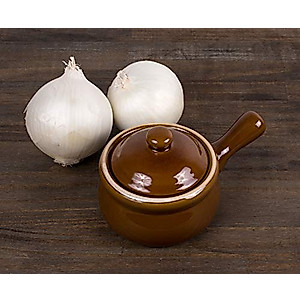 HIC Kitchen French Onion Soup Crock Set with Lids, Set of 4, Brown