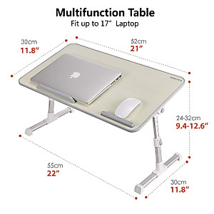 Lap Desk for Laptop, 8AMTECH Lap Desk Ajustable Laptop Table with Cooling Fan Office Desk for Laptop, Working, Reading, Writing, Drawing and Eating in Bed Sofa Floor Couch