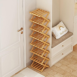 Comeon Shoes Rack for Front Door,Space Saving Wooden Shoes Organizer Entryway Corner Folding Shoe Shelf ([Tawny] 5 Layers)