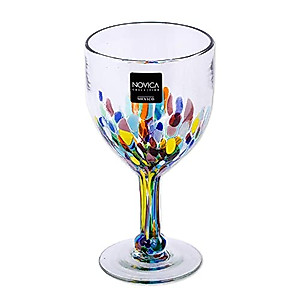 NOVICA Hand Blown Multicolor Recycled Glass Wine Glasses, 8 Oz. 'Confetti Festival' (Set Of 6)