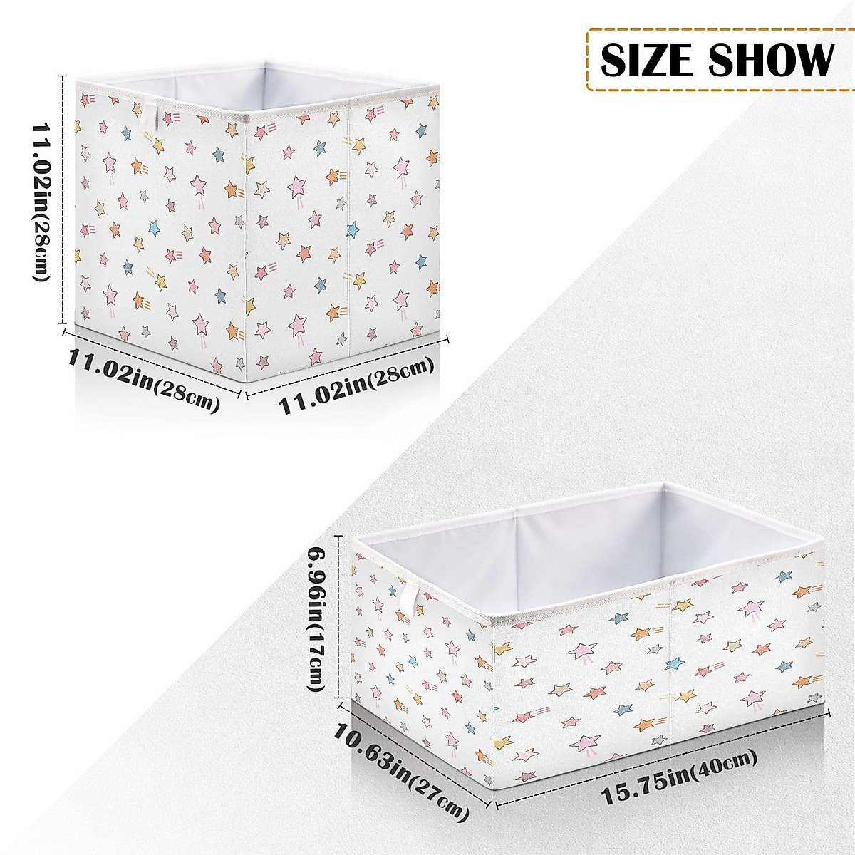 Kigai Pastel Star Cube Storage Bins - 11x11x11 in Large Foldable Cubes Organizer Storage Basket for Home Office, Nursery, Shelf, Closet