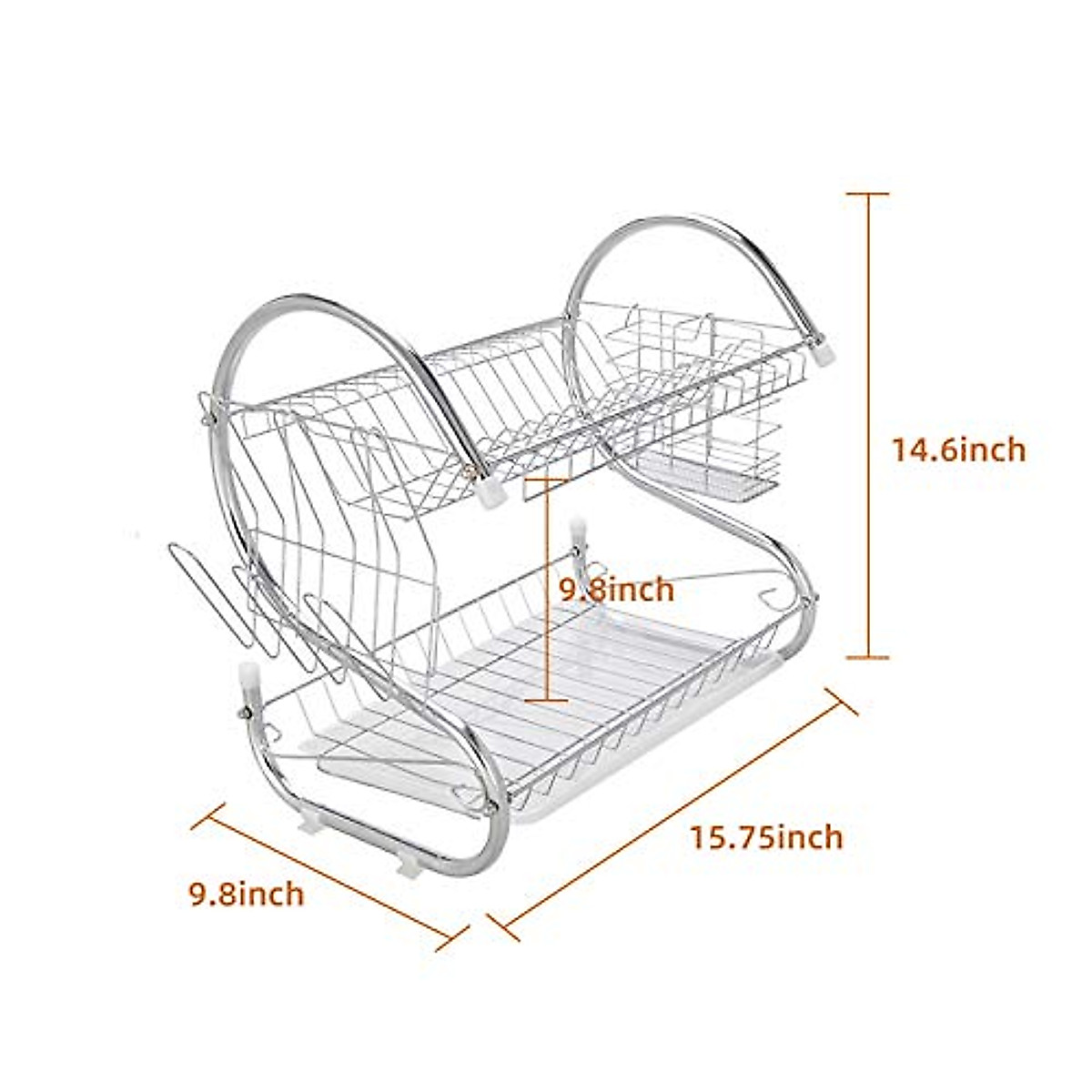 WINZKI Chrome Plated, S-Shaped, Rust-Resistant, 2-Tier Dishrack