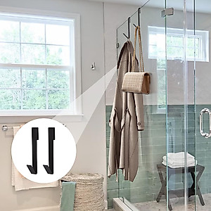 7 inch Shower Door Hooks 4 pcs, Over Glass Door Hook for Bathroom, Drilling-Free Extended Shower Towel Hooks fits for Frameless Glass Shower Door Thickness Under 0.79 inch/20mm(Black - 7 inch)