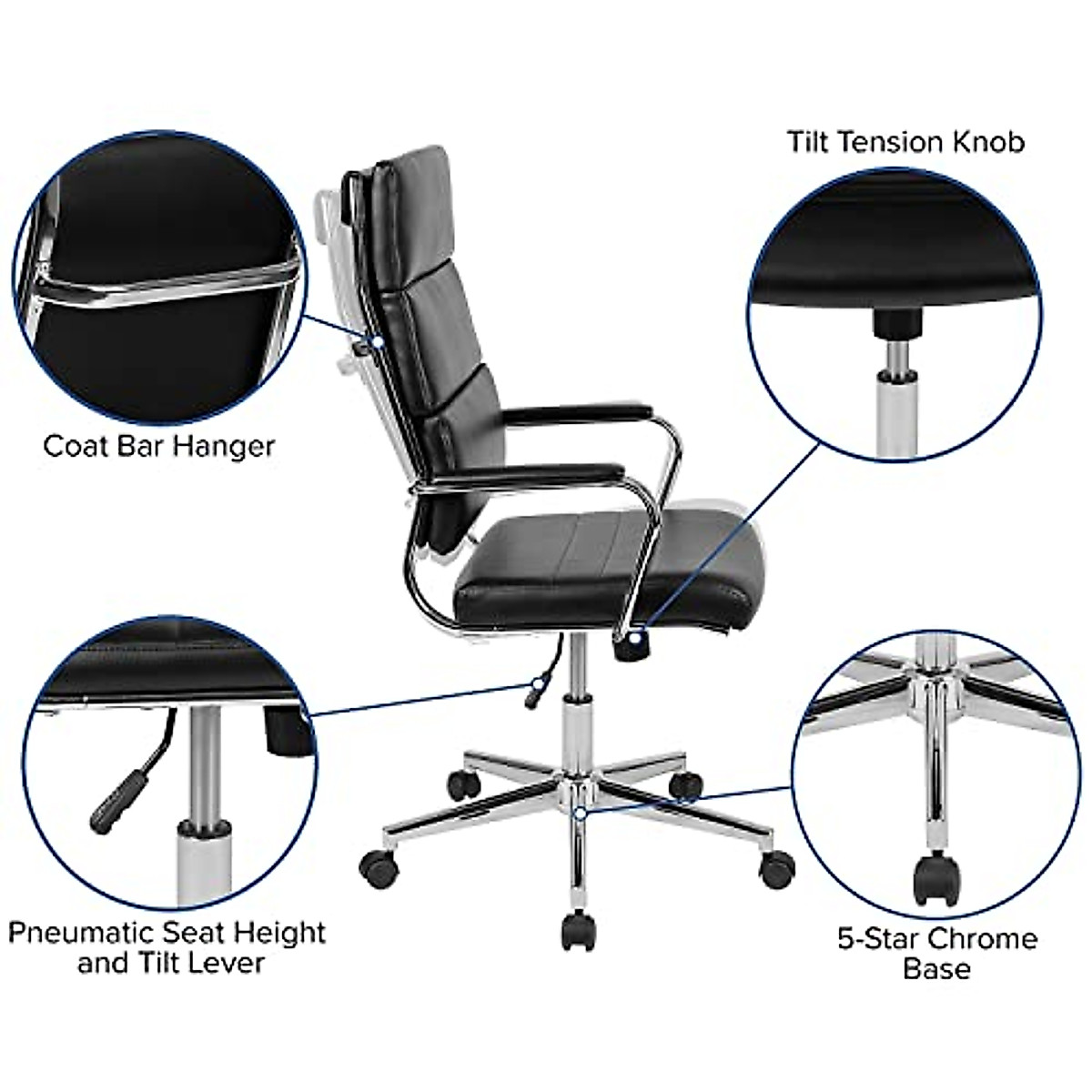 Flash Furniture Hansel High Back Black LeatherSoft Contemporary Panel Executive Swivel Office Chair