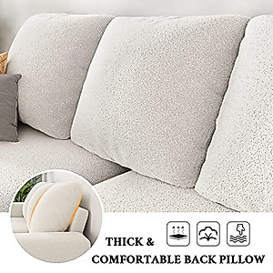 VanAcc Sofa, 3 Seater Comfy Couch Sofa- Extra Deep Seated Oversized Sofa, 97" Contemporary Couches for Living Room, Bedroom and Office (Off-White,Bouclé)