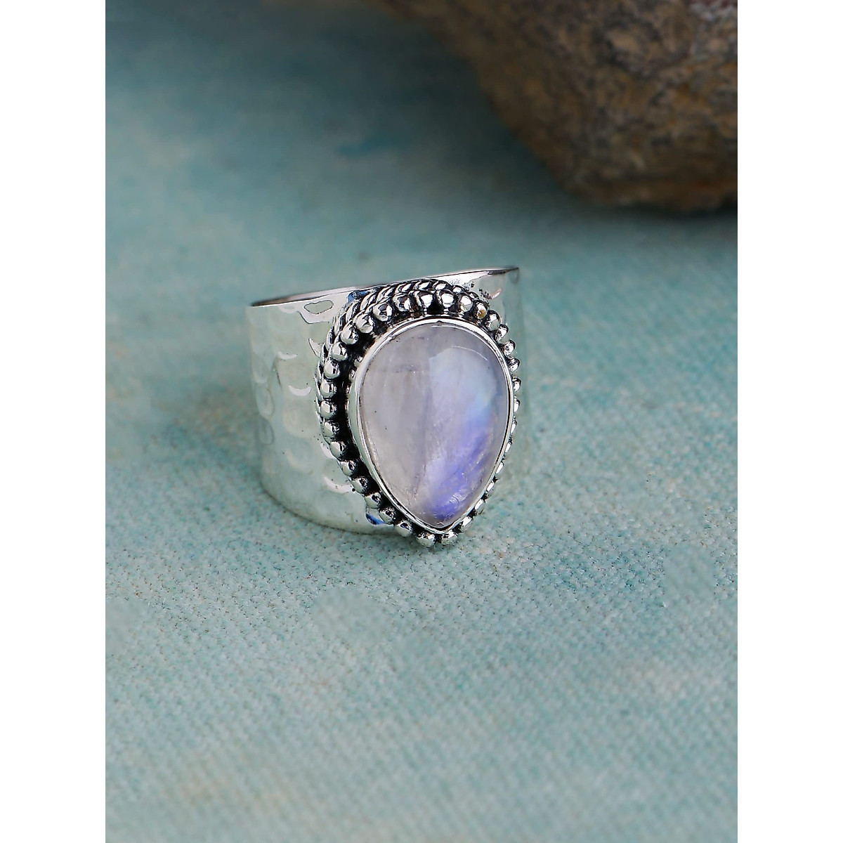 YoTreasure Rainbow Moonstone Solid .925 Sterling Silver Teardrop Ring (5)