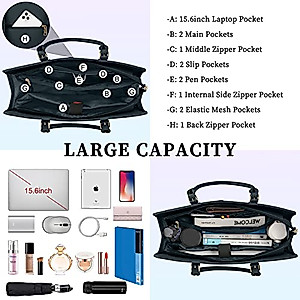 Laptop Bag for Women 15.6 inch Laptop Tote Bag Waterproof Leather Work Bag Large Capacity Computer Tote Bag Professional Office Business Briefcase Lightweight Travel Handbag Shoulder Bag, Dark Green