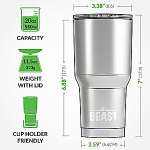 Beast 20 oz Tumbler Stainless Steel Vacuum Insulated Coffee Ice Cup Double Wall Travel Flask (Army Green)