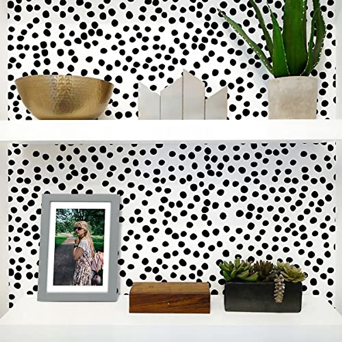 Jeweluck Black and White Wallpaper Peel and Stick Wallpaper Dot Contact Paper 17.7inch×118.1inch Modern Black Contact Paper Peel and Stick Polka Dot Wallpaper Removable Wallpaper for Bathroom Vinyl