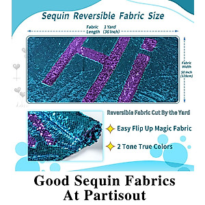 Partisout Sequin Fabric Mermaid Fabric 5mm Two Tone Sparkly Material by The Yard Mesh Reversible Sequence Cloth for Dress Wedding DIY (Turquoise to Purple)
