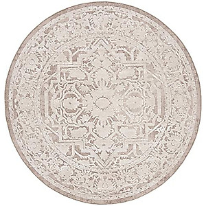 SAFAVIEH Reflection Collection Area Rug - 6'7" Round, Beige & Cream, Vintage Distressed Design, Non-Shedding & Easy Care, Ideal for High Traffic Areas in Living Room, Bedroom (RFT665A)