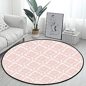 Ba Pink Pale Pink Round Area Rug Blush Computer Desk Mats for Office Chair Diameter 4 ft