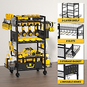 Mefirt Power Tool Organizer Cart, Heavy Duty 5 Tier Rolling Tool Cart on Wheels, Garage Floor Standing Rolling Storage Cart with Drill Set Rack, Mechanic Utility Cart for Workbench & Outdoors Working