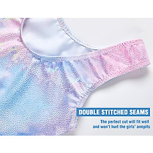 Gymnastics Leotards for Girls 7-8 Years Sparkly Purple Tie Dye Sleeveless Biketards Stretchy Tumbling Practicing Unitard