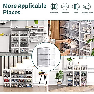 WAYTRIM Shoe Boxes, Clear Plastic Shoe Boxes with Lids Stackable Shoe Storage for Boots Shoe Organizer for Closet Shoe Container Fit to Women Size 13