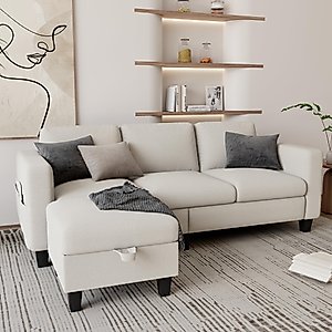 Small Sectional Couch, 78" L Shaped Sofa 3 Seat Modern Couch with Storage Ottoman Convertible Couches for Small Space, Living Room, Bedroom, Apartment and Office - Beige