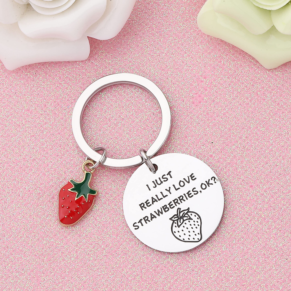 FEELMEM Strawberry Lover Jewelry I JUST REALLY LOVE STRAWBERRIES OK Keychain Funny Fruit Themed Gifts Strawberry Keychain