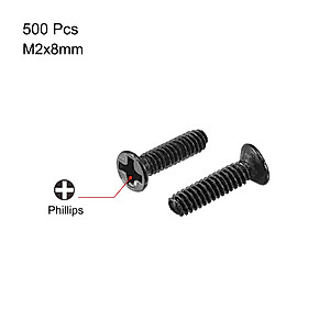 uxcell M2 x 8mm Phillips Screws Fastener Black for Laptop PC TV Fan Switch 500pcs