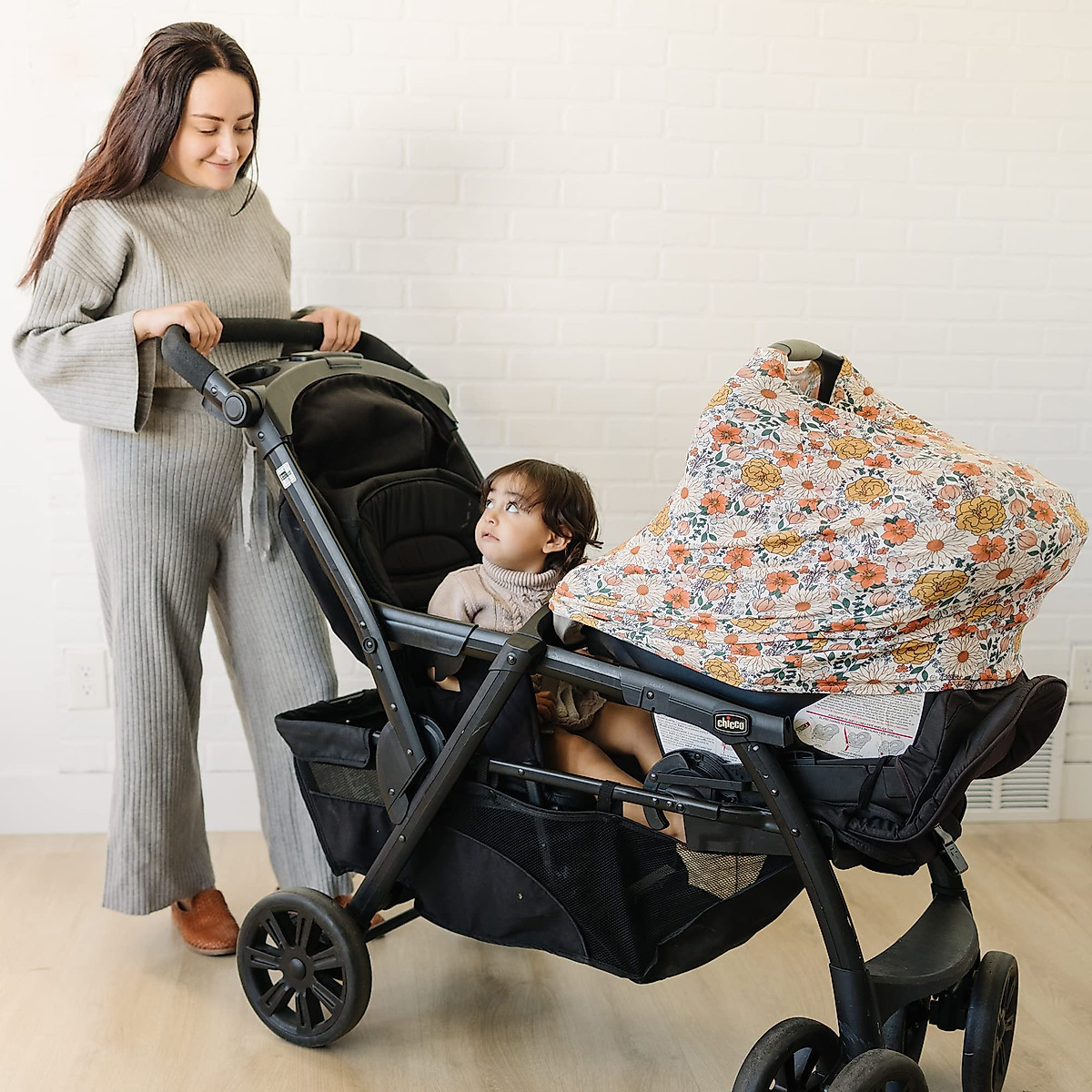 Baby Car Seat Covers- Multi-use Carseat Canopy for Babies, Stretchy Infant Carseat Cover Boy, Shower Gifts for Unisex Boys and Girls(Floral)