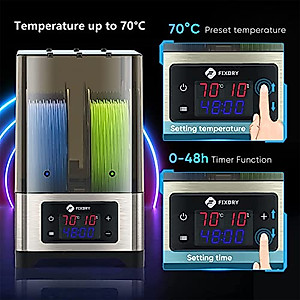 FIXDRY 3D Printer Filament Dryer with Fan, 110W PTC Dehydrator Dryer Box Heated, Closed-Loop Constant Heating, Temperature Humidity Control, 2 Spool Compatible with 1.75mm, 2.85mm, 3.00 mm