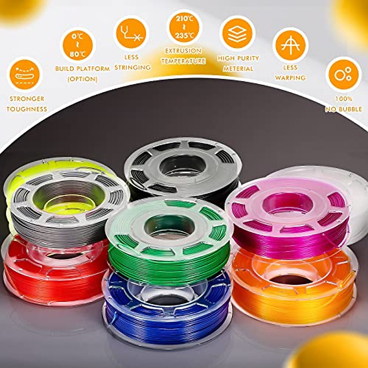 10 Pack 3D Printing Filament ABS 3D Printer Filament 1.75 mm 0.2 kg Each Spool 10 Colors Filament Pack with Nozzle and Cleaning Needle Compatible with 3D Printers, Solid and Translucent